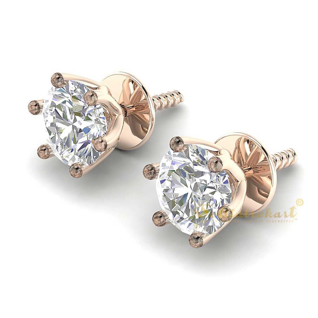6 Prong Diamond Studs & Earrings Set in Gold