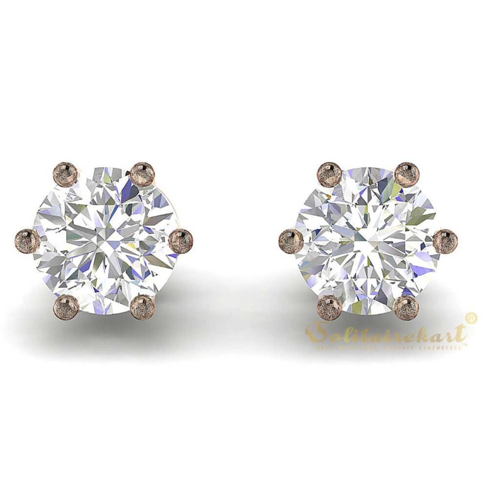 6 Prong Diamond Studs & Earrings Set in Gold