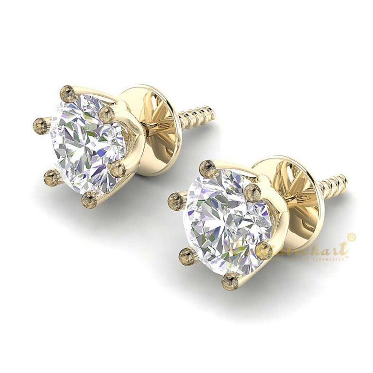 6 Prong Diamond Studs & Earrings Set in Gold