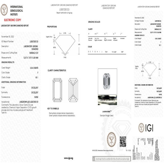 Center Diamond Emerald Cut 5.56 Carat IGI certified - Solitairekart