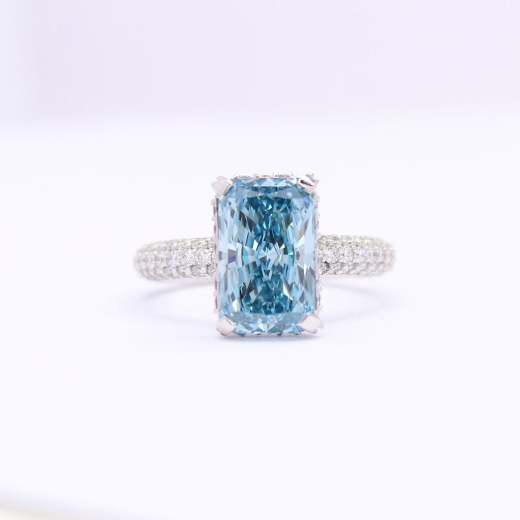 Radiant Cut Blue Diamond Jewelry Set in 14K White Gold Ring